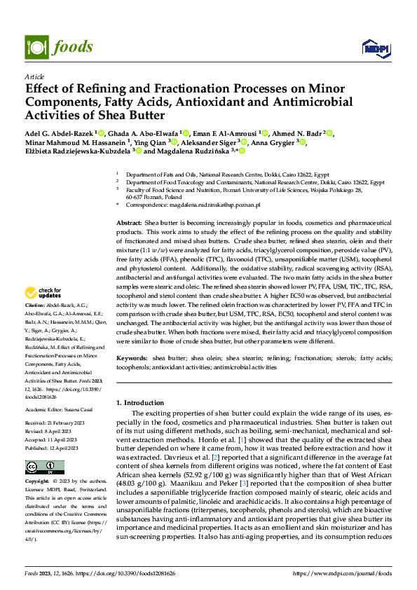 (PDF) Effect of Refining and Fractionation Processes on Minor Components, Fatty Acids ...
