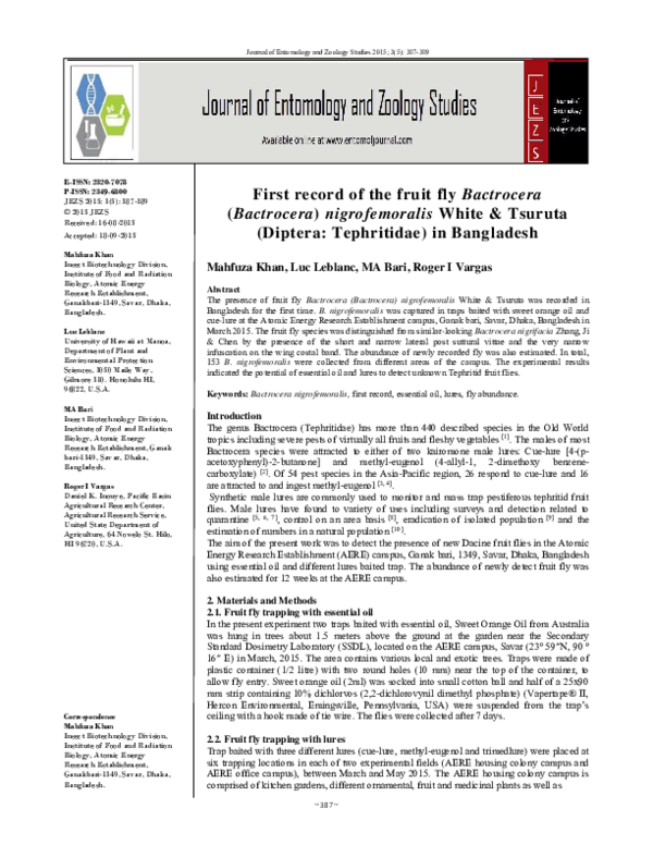 (PDF) First record of the fruit fly Bactrocera ( Bactrocera ...