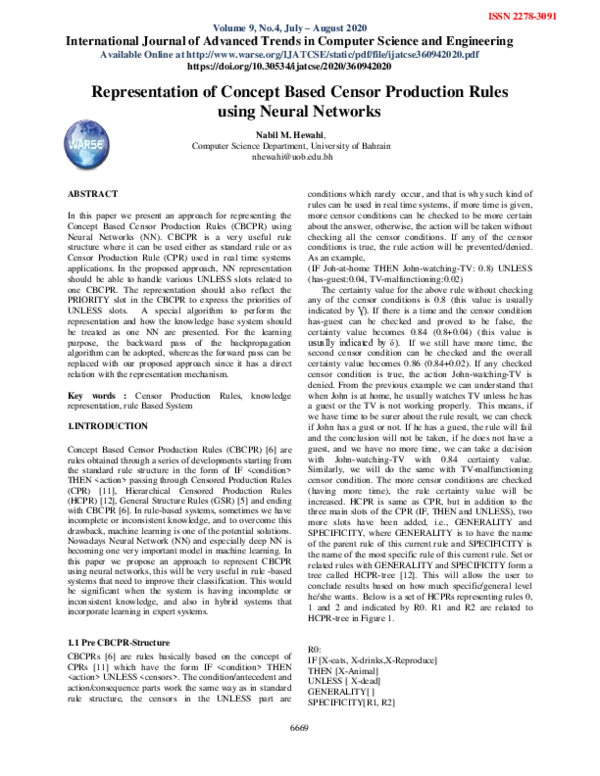 (PDF) Representation of Concept Based Censor Production Rules using Neural Networks
