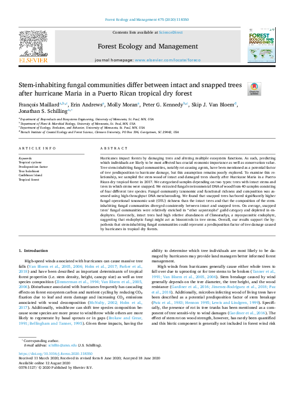 (PDF) Stem-inhabiting fungal communities differ between intact and ...