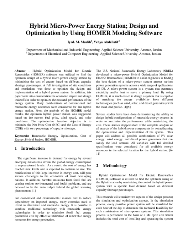 (PDF) Hybrid Micro-Power Energy Station; Design and Optimization by ...