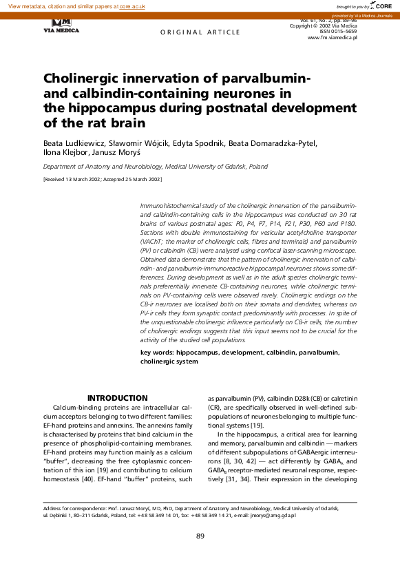 (PDF) Cholinergic innervation of parvalbumin- and calbindin-containing ...