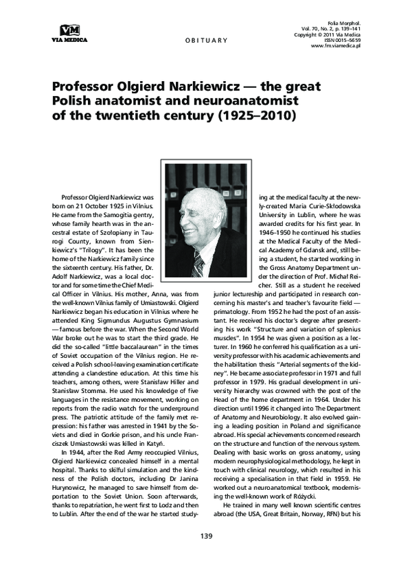 (PDF) Professor Olgierd Narkiewicz--the great Polish anatomist and ...