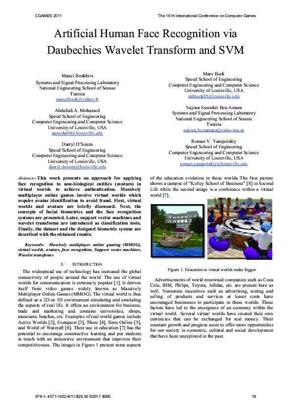 Pdf Artificial Human Face Recognition Via Daubechies Wavelet