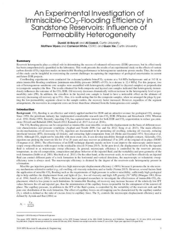 (PDF) An Experimental Investigation of Immiscible-CO2-Flooding Efficiency in Sandstone ...