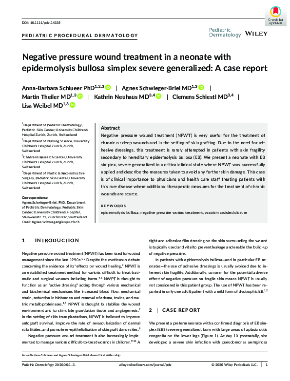(PDF) Negative pressure wound treatment in a neonate with epidermolysis ...