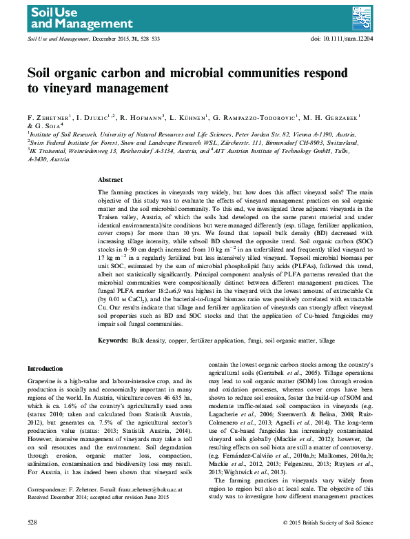 (PDF) Soil organic carbon and microbial communities respond to vineyard management | Martin ...