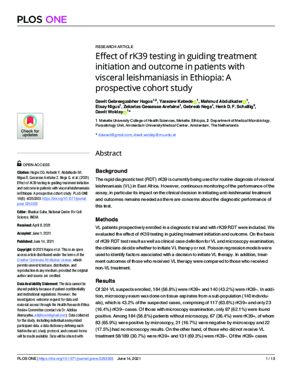 (PDF) Effect of rK39 testing in guiding treatment initiation and ...