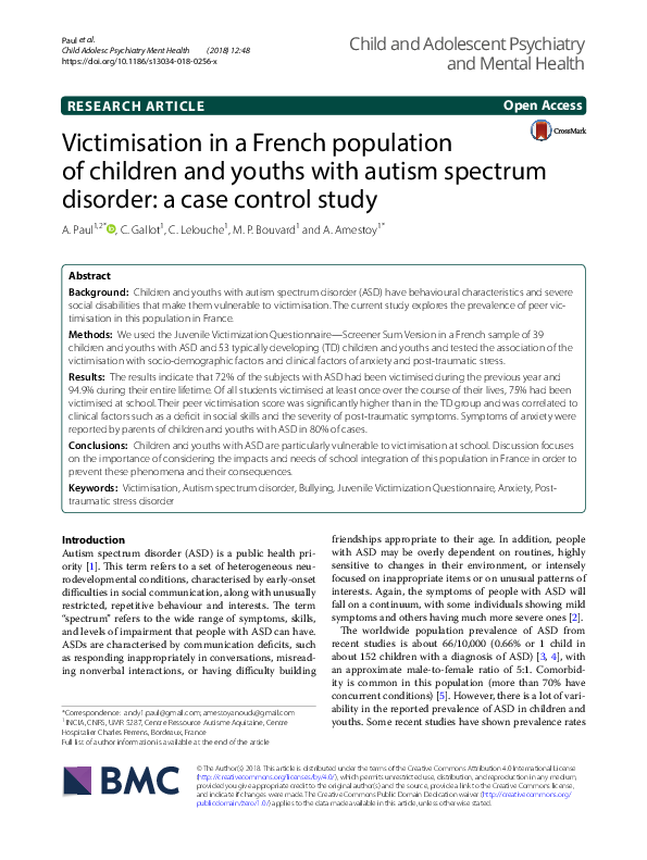 (PDF) Victimisation in a French population of children and youths with ...