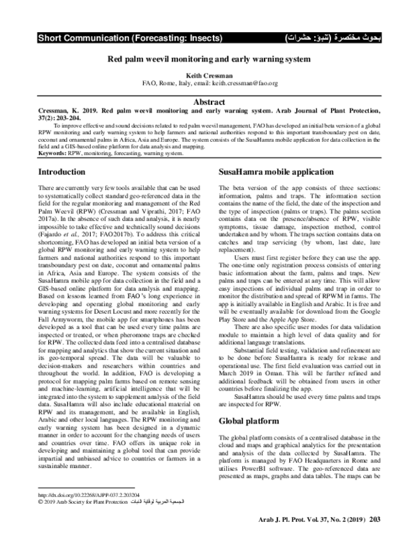 (PDF) Red palm weevil monitoring and early warning system