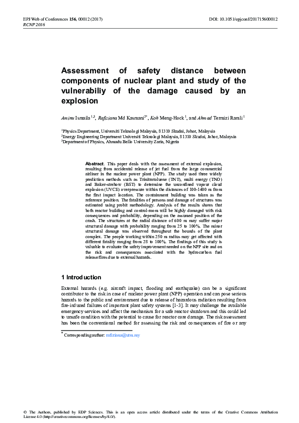 (PDF) Assessment of safety distance between components of nuclear plant ...
