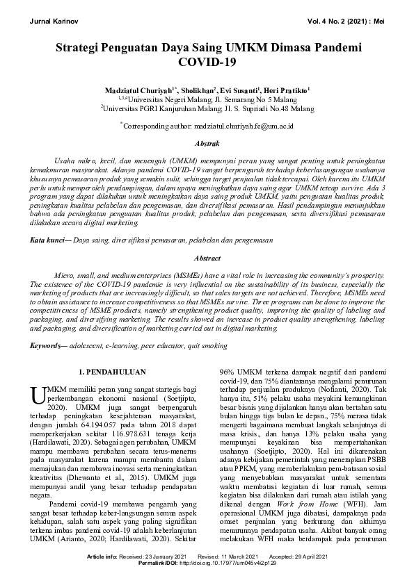 (PDF) Strategi Penguatan Daya Saing UMKM Dimasa Pandemi COVID-19