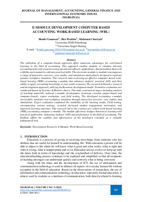 (PDF) E-Module Development Computer Based Accounting Work-Based Learning (WBL)