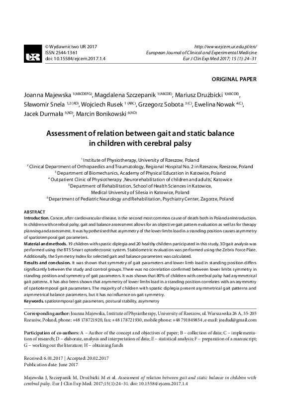(PDF) Assessment of relation between gait and static balance in ...