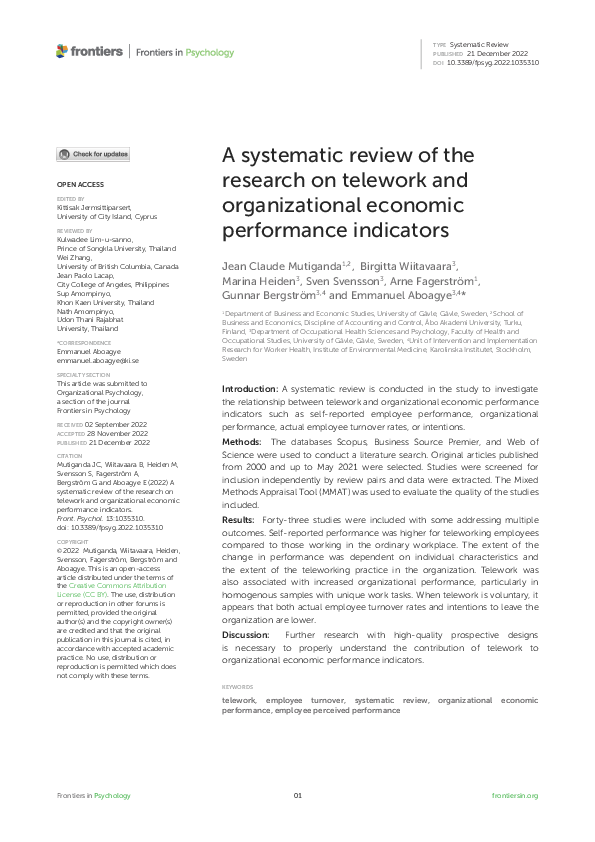 (PDF) A systematic review of the research on telework and ...