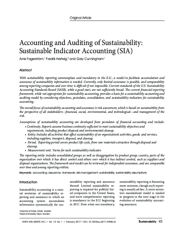 (PDF) Accounting and Auditing of Sustainability: Sustainable Indicator ...