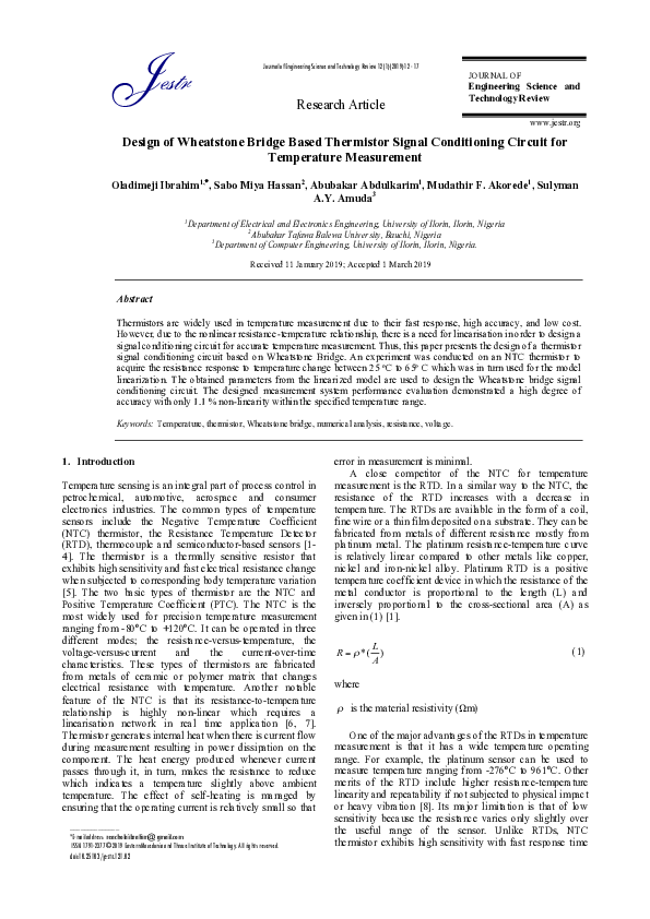 (PDF) Design of Wheatstone Bridge Based Thermistor Signal Conditioning Circuit for Temperature ...