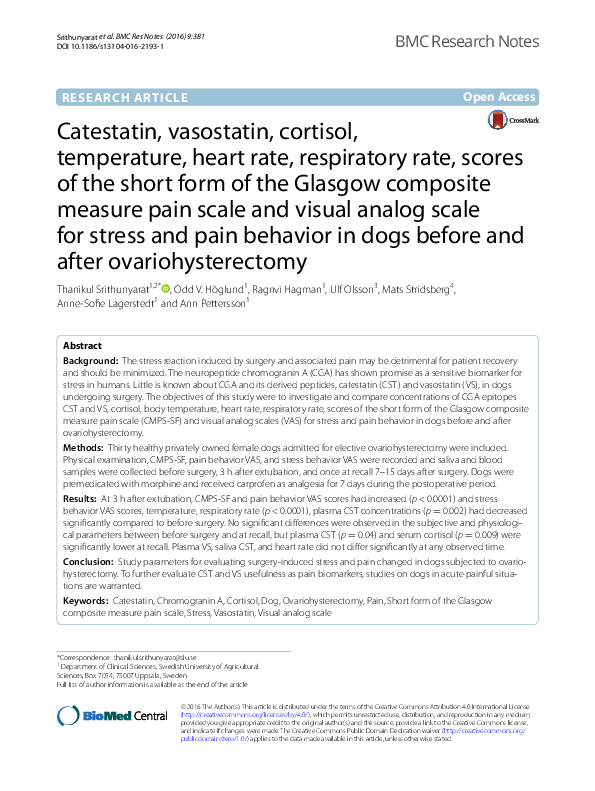 (PDF) Catestatin, vasostatin, cortisol, temperature, heart rate ...