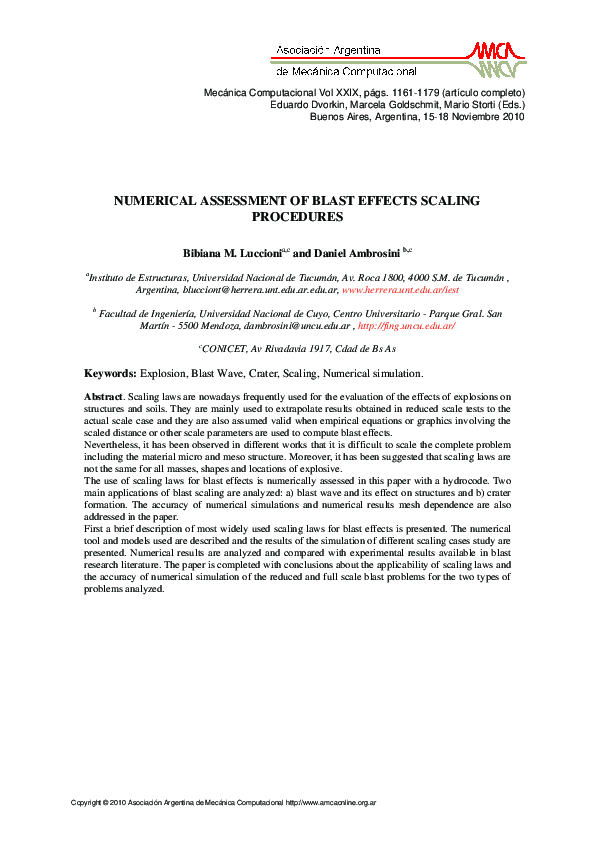 (PDF) Numerical Assessment of Blast Effects Scaling Procedures