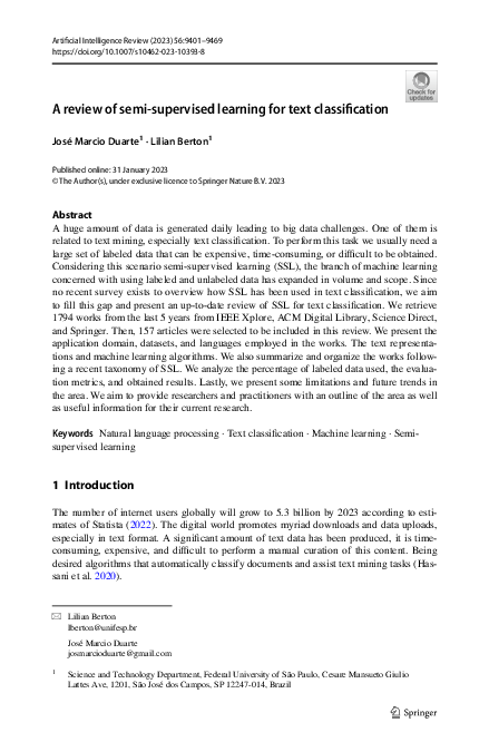 (PDF) A review of semi-supervised learning for text classification