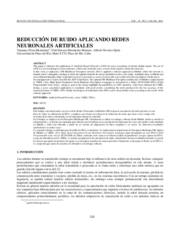 (PDF) Reducción de Ruido Aplicando Redes Neuronales Artificiales