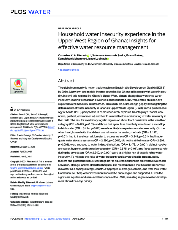 (PDF) Household water insecurity experience in the Upper West Region of ...