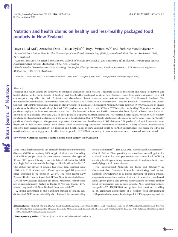 (PDF) Nutrition and health claims on healthy and less-healthy packaged ...