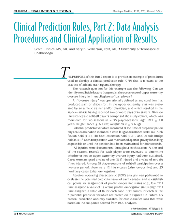 (PDF) Clinical Prediction Rules, Part 2: Data Analysis Procedures and Clinical Application of ...