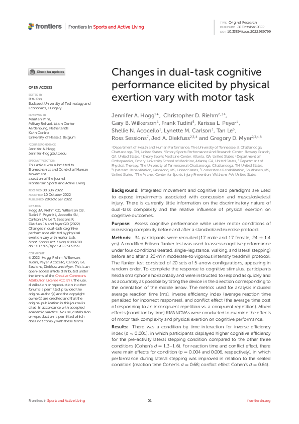 (PDF) Changes in dual-task cognitive performance elicited by physical ...