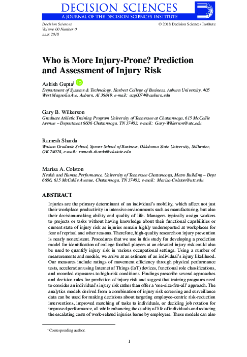 (PDF) Who is More Injury‐Prone? Prediction and Assessment of Injury ...