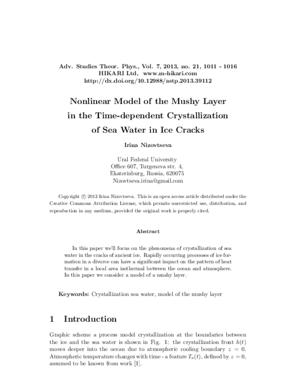 (PDF) Nonlinear model of the mushy layer in the time-dependent ...