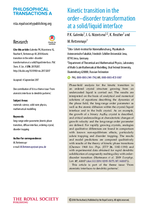 (PDF) Kinetic transition in the order–disorder transformation at a ...
