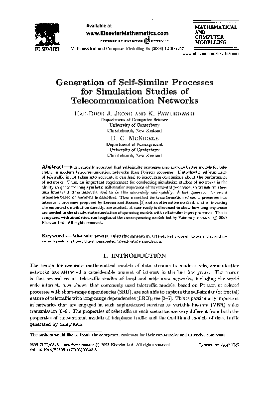 (PDF) Generation of self-similar processes for simulation studies of telecommunication networks