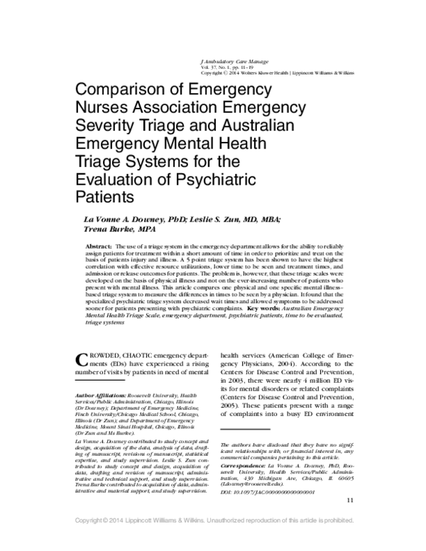 (PDF) Comparison of Emergency Nurses Association Emergency Severity ...