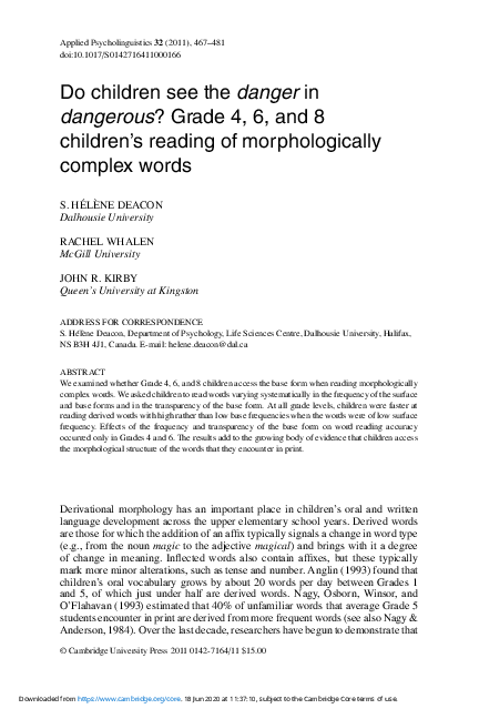 (PDF) Do children see the danger in dangerous ? Grade 4, 6, and 8 ...