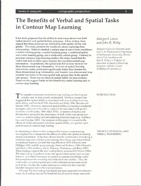 (PDF) The Benefits of Verbal and Spatial Tasks in Contour Map Learning
