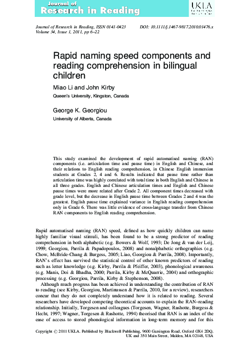 (PDF) Rapid naming speed components and reading comprehension in ...