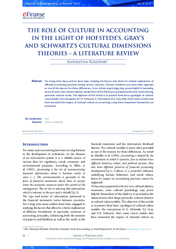 (PDF) The Role of Culture in Accounting in the Light of Hofstede’S ...