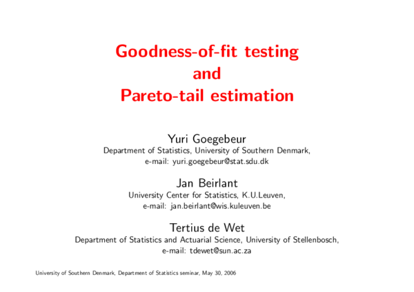(PDF) Goodness-of-fit testing and Pareto-tail estimation
