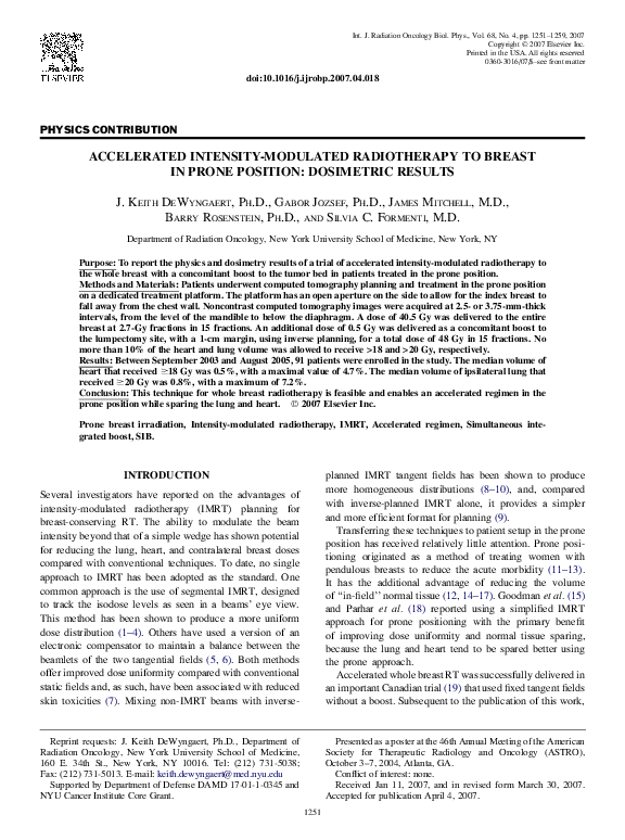 (PDF) Accelerated Intensity-Modulated Radiotherapy to Breast in Prone ...