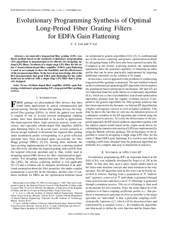 (PDF) Evolutionary programming synthesis of optimal long-period fiber grating filters for EDFA ...