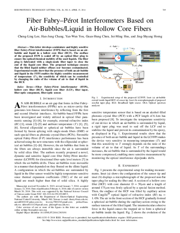 (PDF) Fiber Fabry–Pérot Interferometers Based on Air-Bubbles/Liquid in Hollow Core Fibers