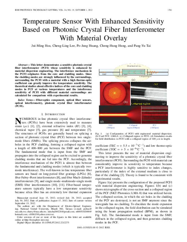 (PDF) Temperature Sensor With Enhanced Sensitivity Based on Photonic Crystal Fiber ...