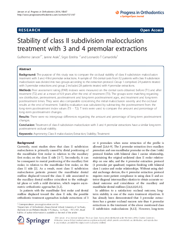 (PDF) Stability of class II subdivision malocclusion treatment with 3 ...