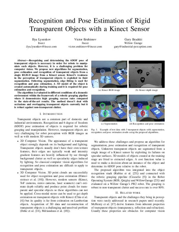 (PDF) Recognition and Pose Estimation of Rigid Transparent Objects with a Kinect Sensor | Gary ...