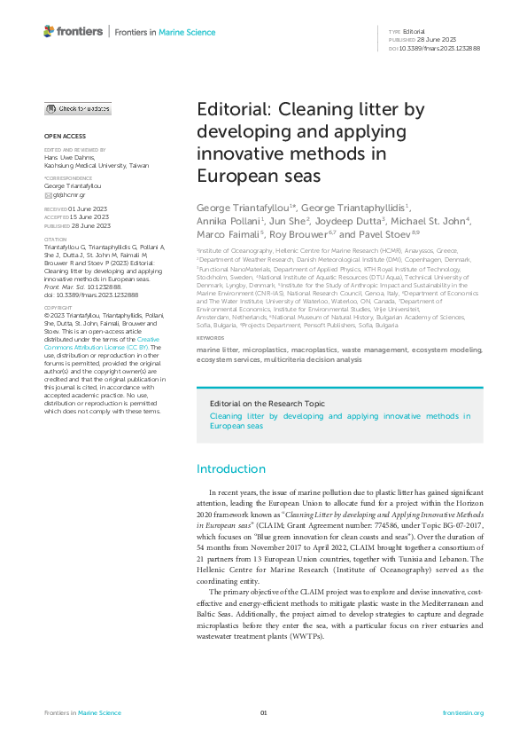 (PDF) Editorial: Cleaning litter by developing and applying innovative ...