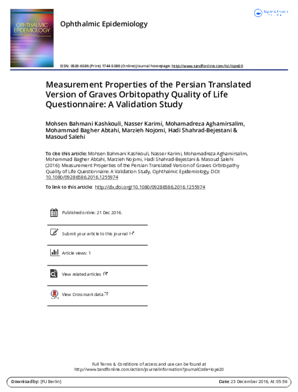 (PDF) Measurement Properties of the Persian Translated Version of Graves Orbitopathy Quality of ...