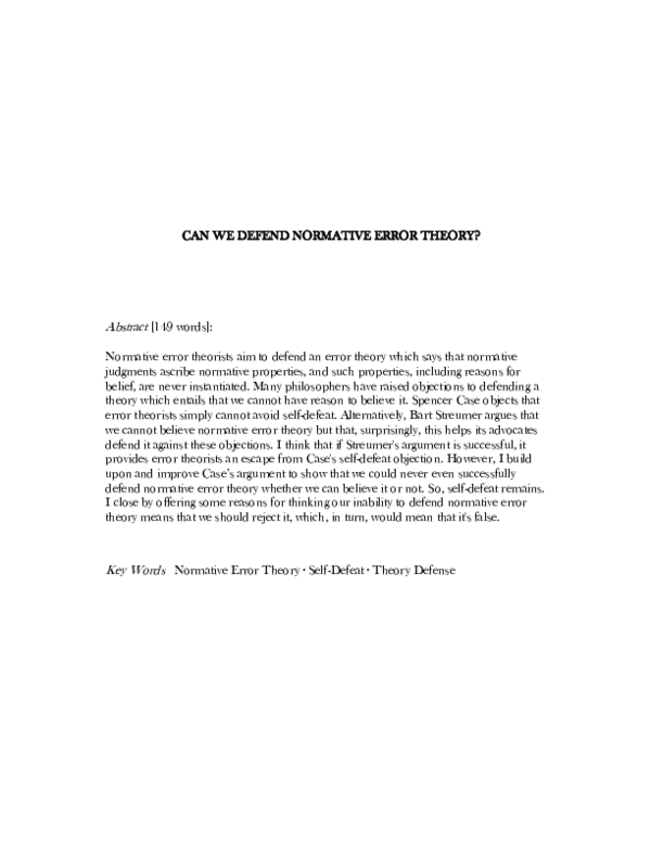 (PDF) Can We Defend Normative Error Theory?