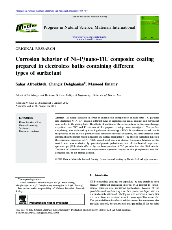 (PDF) Corrosion behavior of Ni–P/nano-TiC composite coating prepared in electroless baths ...