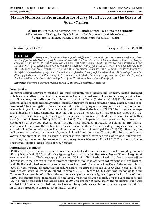 (PDF) Marine Molluscs as Bioindicator for Heavy Metal Levels in the ...